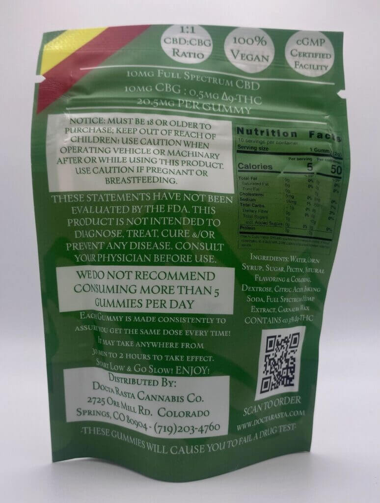 205mg - 1:1 CBD:CBG "Daily Duo" Gummies - Docta Rasta Cannabis Co.